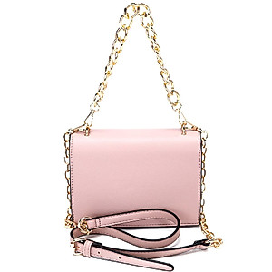 Chain Top-Handle Square Flap Clutch Satchel Vegan Leather Crossbody Purse (Chain Top-Handle - Khaki)