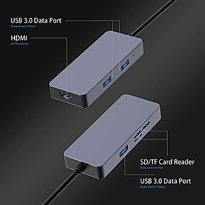 USB C Hub, 6 in 1 USB C Adapter with 4K USB C to HDMI 3*USB 3.0 Ports, SD/TF 3.0 Card Reader USB-C Dock for MacBook Pro Air (Thunderbolt 3) and Other USB Type C Laptops