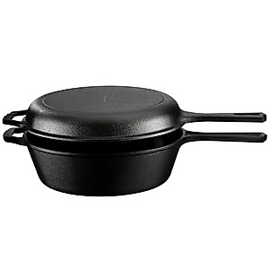 Navaris Cast Iron Casserole Dish Pot with Handle 3.6QT / 10.4" (3.4L / 26.4cm) - Dutch Oven for Bread Making - Pre-Seasoned Cast Iron Pot with Frying Pan Lid
