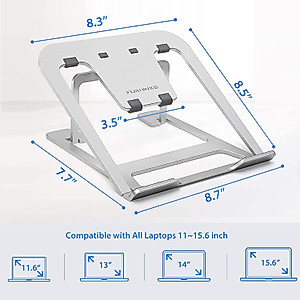 FURNINXS Adjustable Ergonomic Portable Foldable Laptop Stand, Aluminium, Compatible with 11-15.6 Inch Notebooks, MacBook Air, Pro, Dell, Lenovo, HP, Silver