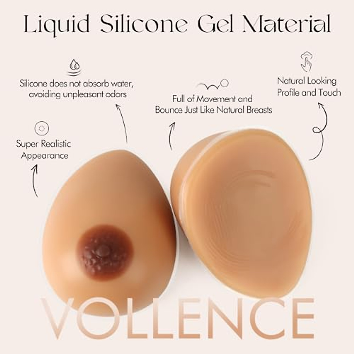 Vollence C Cup Silicone Breast Forms Bra Enhancer Inserts Concave Bra Pads - Suntan