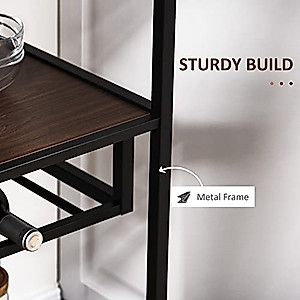 HOMCOM Industrial Wine Rack with 11-Bottles Holder, Free Standing Wine Shelf with Glass Holders for Home Bar, Kitchen, Dark Brown