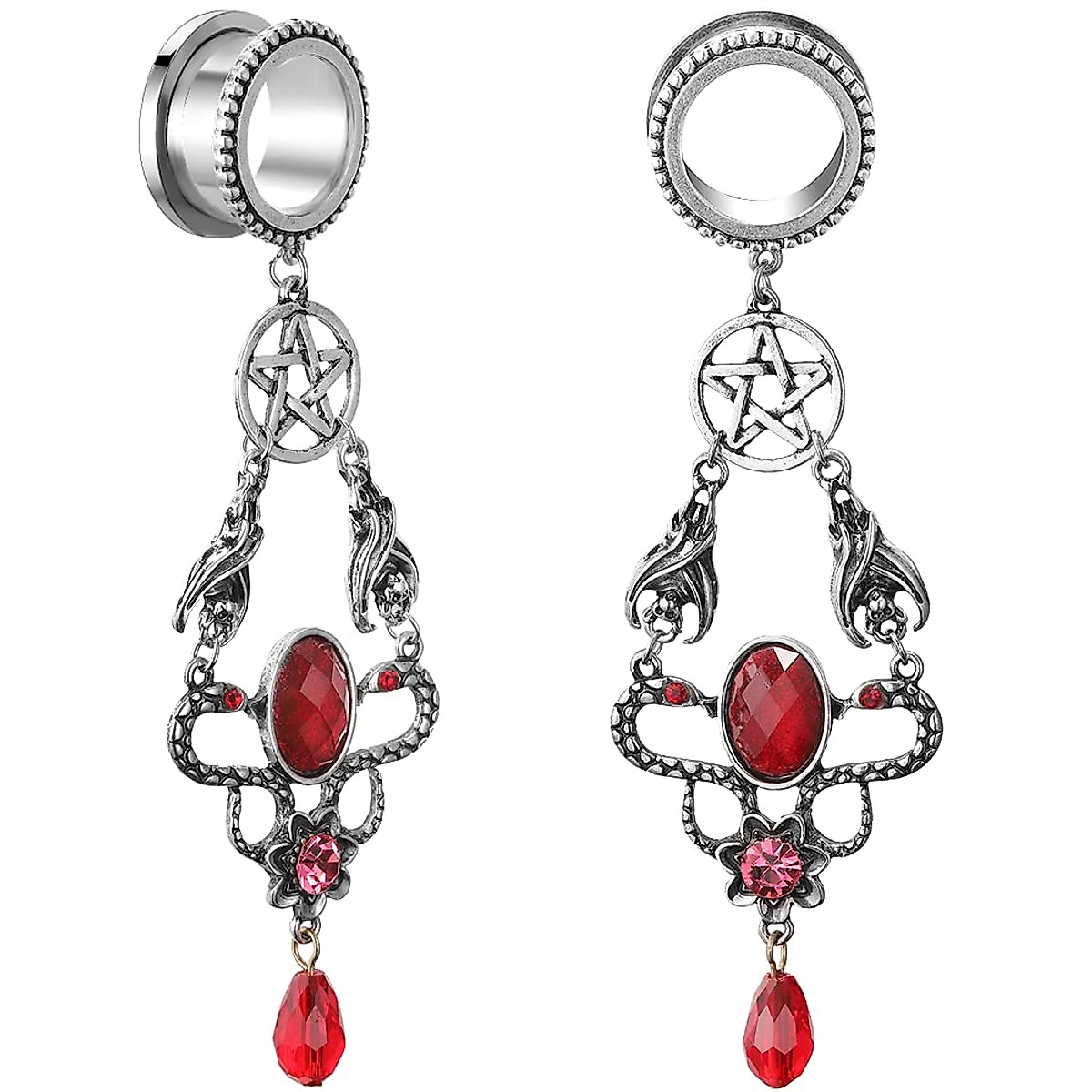 TBOSEN 6PCS Set Stainless Steel Retro Large Dangle Bridal Ear Gauges Tunnels Plug Stretching Tapers Screw Fit Tunnels 2g-1" in 6mm-25mm(00g)