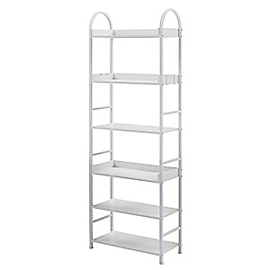 Merax Bookshelf, 6-Tier Bookcase with 4 Hooks, 70.8 Inch Tall Industrial Wood Storage Rack, Arched Open Shelves for Home Office, Living Room, Bedroom, Kitchen
