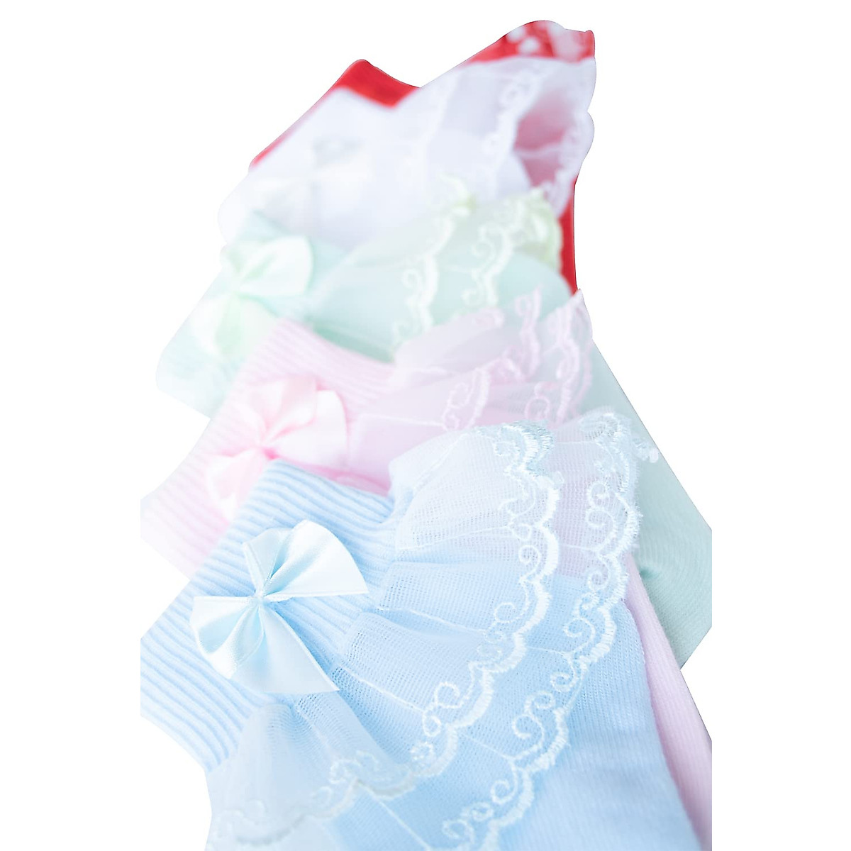 Twtility Toddler Baby Girls Ruffle Lace Socks Princess Dress Double Lace Cotton White Frily Socks