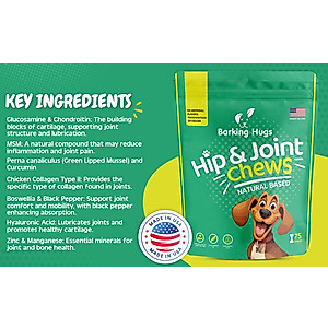 BARKING HUGS Hip and Joint Supplement for Dogs - 500 mg Glucosamine for Dogs per Soft chew - Nature-Based for Maximum Dog Joint Pain Relief - 11 Active Ingredients Support Dog Hip & Joint Care.