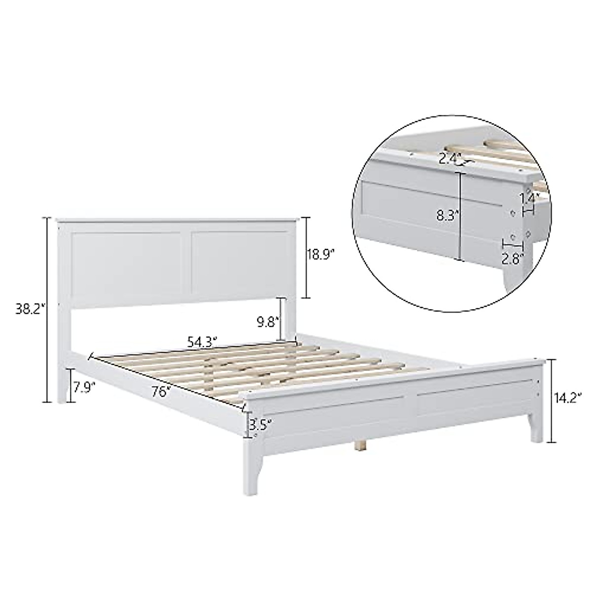 White Full Bed Frame with Headboard and Footboard , Full Size Platform Bed with Wood Slats Support , Wood Kids Full Size Bed Frame for Boys, Girls ,No Box Spring Needed (Full ,White)