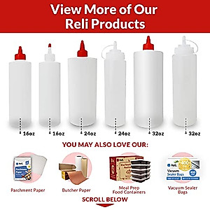 Reli. Plastic Squeeze Bottles, 32 oz. | 8 Pack | Condiment Squeeze Bottles for Sauces | Clear w/Tethered Caps | 32 Ounce Hot Sauce, Ketchup Bottles | Squirt Bottles for Condiments, Olive Oil, Liquids