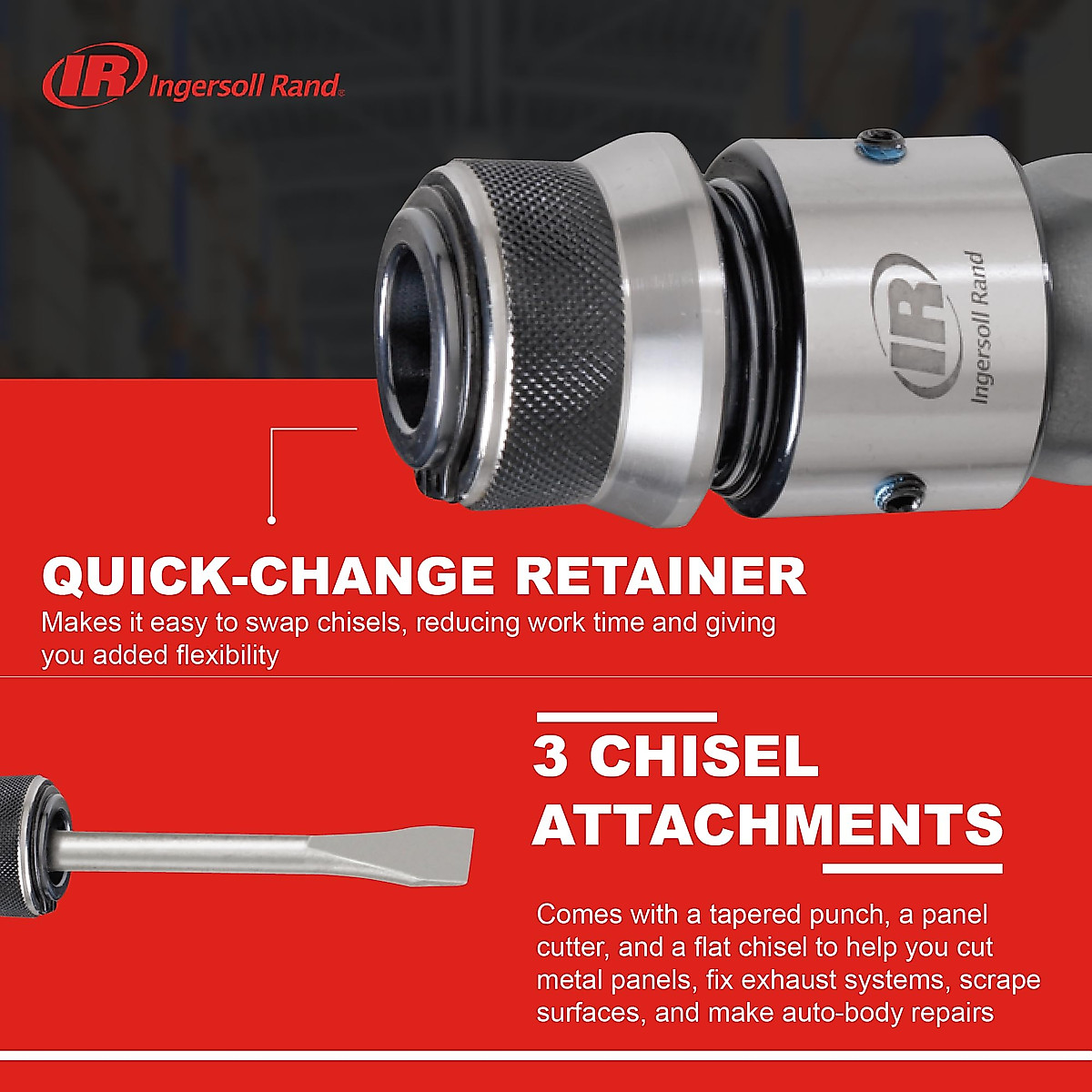 Ingersoll Rand 114GQC Quick Change Air Hammer 3-Piece Chisel Set, 3500 BPM, 2-5/8" Stroke, .401 Shank