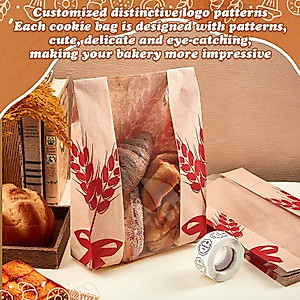 200 Pcs Kraft Paper Bread Loaf Bag with Clear Window Large Paper Bread Bags for Homemade Bread Food Packaging Storage Bakery Bag and 500 Pcs Stickers for Sourdough Popcorn Cookies, 14 x 8.3 x 3.2 In