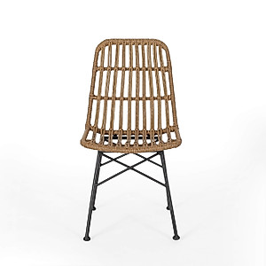 Christopher Knight Home Sawtelle Assisi Indoor Wicker Dining Chairs (Set of 2), 18.25 "W x 24 "D x 35 "H, Light Brown + Black