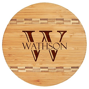 Personalized Round Cutting Board, Custom Engraved Monogram Block Inlay Cutting Board for Wedding, Gift for Mom, Housewarming, Anniversary (Large: 11 3/4'')