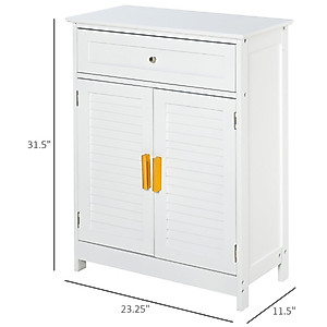 Standing Bathroom Cabinet, Floor Kitchen Pantry Cabinet with 1 Large Drawer, Wooden Bathroom Storage Cabinet with 2 Doors and Adjustable Shelf, Kitchen Cupboard Storage Display Cabinet for Living Room