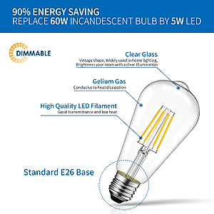 ANWIO ST21 LED Filament Bulb 7W(60 Watt Equivalent) Dimmable 2700K Warm White Vintage Edison Light Bulb E26 Medium Base (6-Pack)