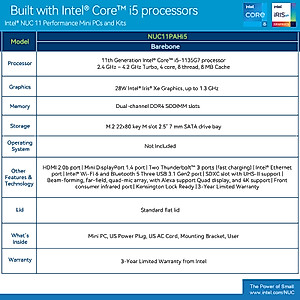 Intel NUC 11, NUC11PAHi5 Canyon Mini PC Desktop, Win 10 Pro Mini Computer, Core i5-1135G7 Processor, 4Core,8MB Cache, 28W Iris Xe Graphics, WiFi6, Thunderbolt 3 (16GB RAM+512GB PCIe SSD)