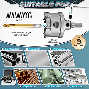 Zeliceka TCT 14 pcs Carbide Hole Saw Kit for Hard Metal, Heavy Duty Carbide Tungsten Carbide Tipped Hole Saw Set, with 1 Aluminum Box 2 Extra Pilot Drill Bits and 2 Hex Key