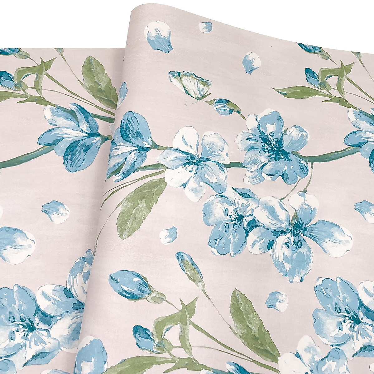 Yifasy Shelf Liner Blue Orchid Self-Adhesive Drawer Paper Furniture Sticker Decorative Flowers 118x17.7 Inch