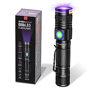 DARKBEAM UV 395nm Flashlight USB Rechargeable, Wood's lamp Black Light, Handheld Ultraviolet LED Portable with Clip, Resin Curing/Spot Scorpions/Fluorescer/Detector for Pet Dog Urine