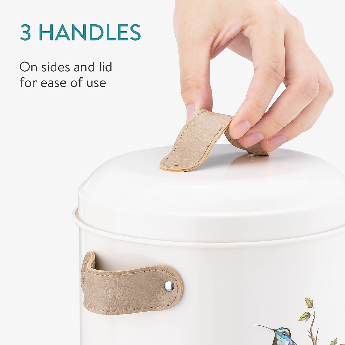 Navaris Bird Seed Box - 16cm x 25cm - 4.9 L (1.3 Gal) - Decorative Pots for Seeds and Other Small Dry Pet Food - Small Garden Storage Tin