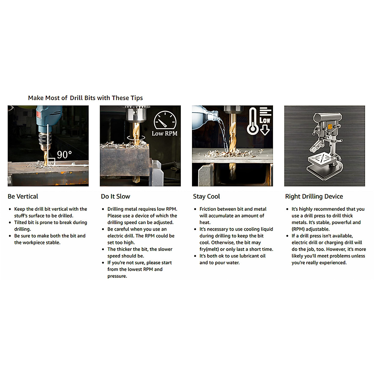 KEWAYO 13-Piece HSS Twist Drill Bit Set - Titanium Nitride Coated High Speed Steel, 1.5 to 6.5mm, Jobber Length for Metal, Cast Iron, Wood, Plastic - Complete with Metal Storage Case