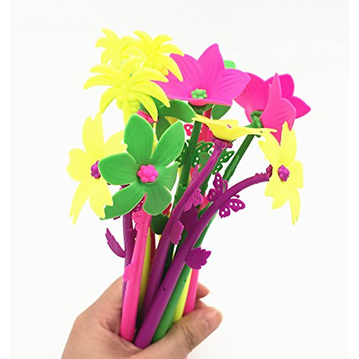 Yansanido Fluent Writting Pen, 12 Pcs 0.5 mm Black Ink Flower Shape Rolling Ball Cute Gel Ink Pen for Student and School Office Supplies (flower)