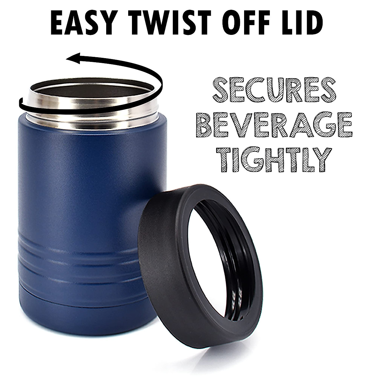 4-in-1 Stainless Steel 12 oz Double Wall Vacuum Insulated Can or Bottle Cooler Keeps Beverage Cold for Hours - Also Fits 16 oz Cans - Powder Coated Navy - Clear Water Home Goods