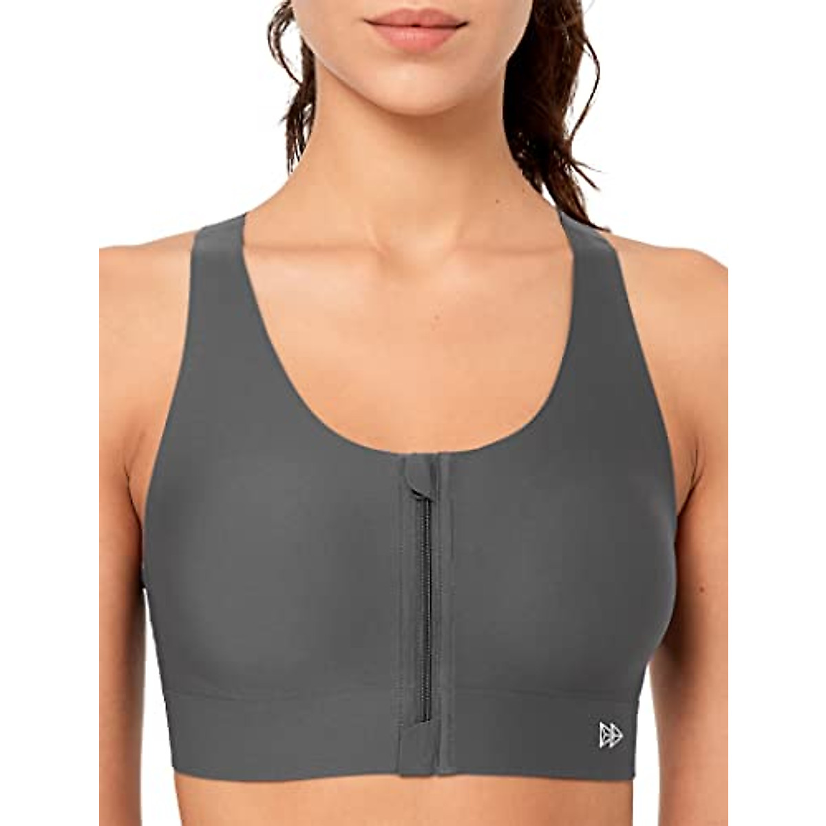 Yvette Seamless Post Surgery Sports Bra - Medium Support Zip Bra,Wireless Supportive,Comfortable，Grey, Medium