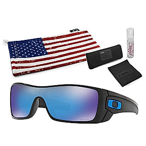 Oakley Batwolf Sunglasses (Polished Black Frame, Prizm Sapphire Lens) with Lens Cleaning Kit and Country Flag Microbag
