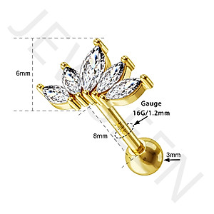 Jewseen 14K Gold Cartilage Earring CZ Helix Piercing Jewelry 16g Helix Stud Helix Earring Crown Tragus Earrings