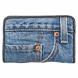 Bijoux de Ja Upcycling Blue Denim Bifold Money Zip Coin Card Holder Organizer Compact Wallet for Women