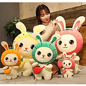 Bunny Plush Cute Strawberry Bunny Stuffed Animal 17.7inch,Pink Bunny Pillow,Strawberry Rabbit with Backpack,Soft Bunny Doll for Boys and Girls