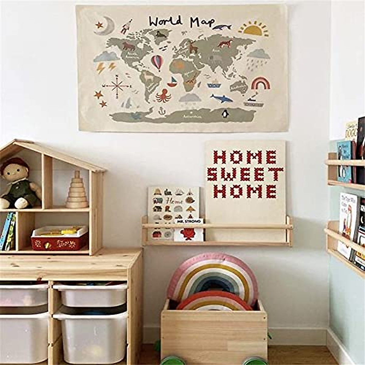 31.4''x23.6'' Adorable Alphabet Canvas Art Poster Wall Hanging,ABC Educational World Map Animal Art Print,Nursery Hanging Poster for Classroom,Kids Room School Bedroom Photography Background Props Decor (A)