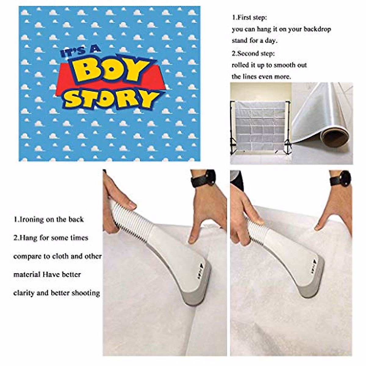 Art Studio It's a Boy Story Backdrop Birthday Party Theme Photo Background Blue Sky White Clouds Photography Backdrops Baby Shower Kids Hero Photo Booth Studio Props Vinyl 6x6ft