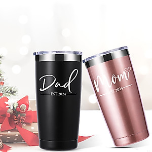 Dad Mom Est 2024 20 OZ Tumbler.Anniversary New Parents Pregnancy New Dad Mom Parents to be Gift.Father's Mother's Day Couples Gifts.New Dad New Mom Mom to Be Dad to Be Gifts.(Black&Rose Gold)