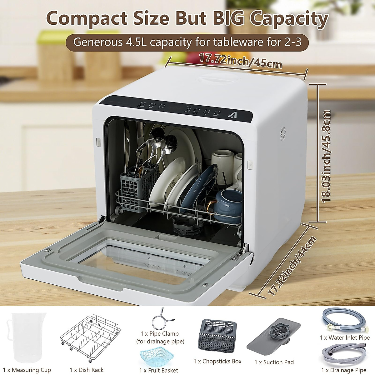 Agrestem Portable Dishwasher,Countertop Dishwasher with Water Tank, Dual Sprays,5 Programs,149℉ High Temp & Air Dry, Mini Dishwasher for RVs & Apartments