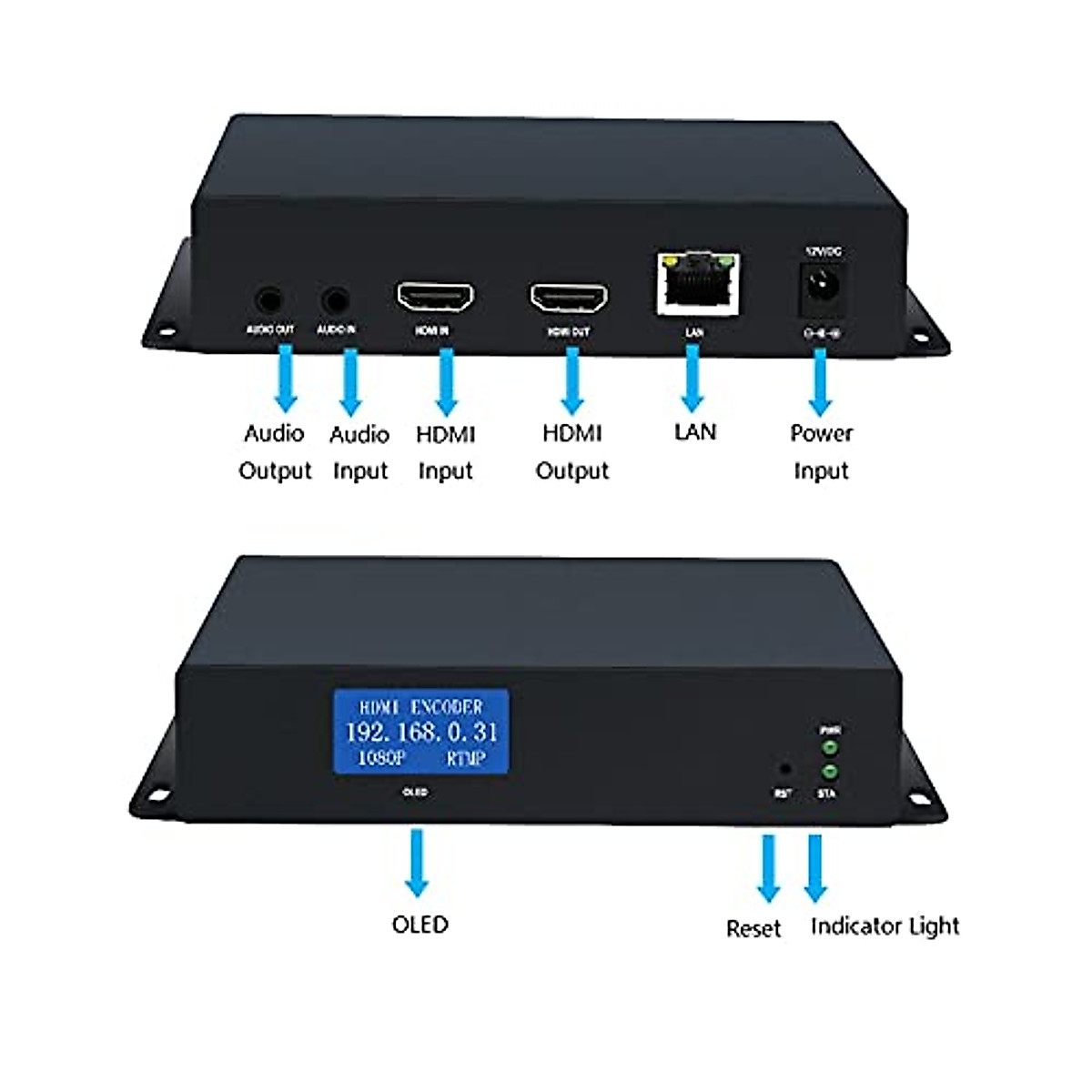 H265&H264/MJPEG HDMI Video Encoder HD 1080P@60HZ OLED Screen Video Audio Encoders with Loopout Max 4 Channels Streams Output HTTP/SRT/RTMP/RTMPS/RTSP IPTV Streaming for YouTube Facebook Live
