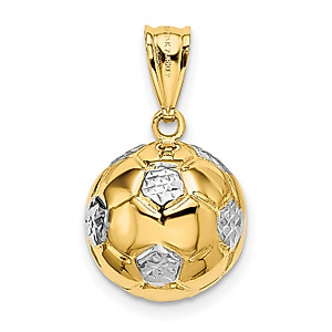 14k Yellow Gold Two Tone Soccer Ball Pendant 19 mm x 12 mm
