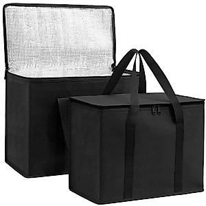 (Not Made In China) Insulated Reusable Grocery Bags, Catering and Delivery Bag For Hot and Cold Food, Collapsible Thermal Tote For Doordash and Uber Eats (1, Black, X-Large)