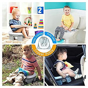 Orzbow Portable Potty Training Toilet for Boys and Girls with Storage Bag - Foldable Travel Potty Chair, Toddler Potty Seat for Indoor and Outdoor, Easy to Clean, Includes Free 40pcs Travel Bags(Gray)