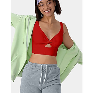 cailami Women's Sexy Sleeveless Deep V Neck Cropped Tank Tops Front Knot Twist Crop Top,Small, Red