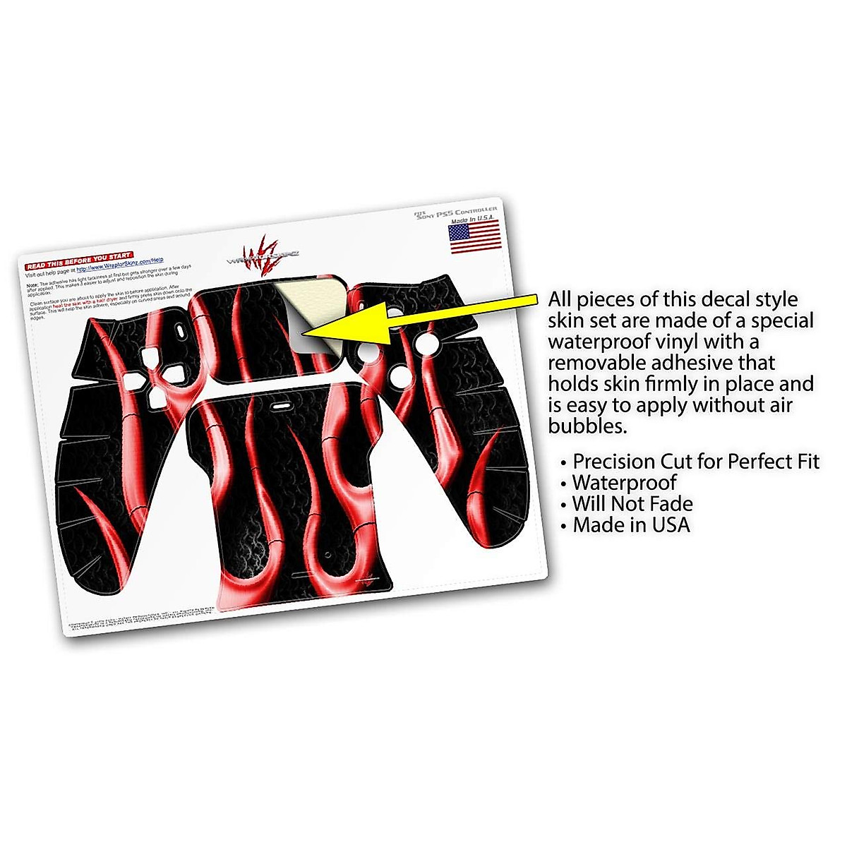 WraptorSkinz Skin Wrap compatible with Sony PS5 DualSense Controller Metal Flames Red (CONTROLLER NOT INCLUDED)