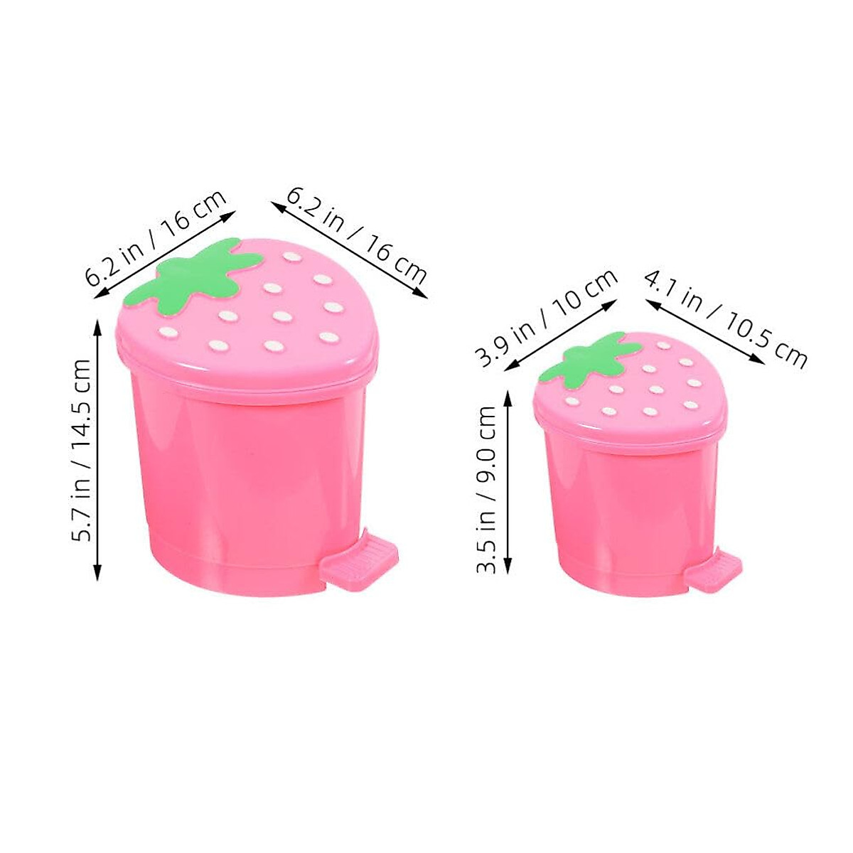 Luxshiny 2pcs Strawberry Trash Can Cute Mini Countertop Trash Can with Lid Kawaii Small Garbage Can Plastic Waste Bin Wastebasket for Car Office Bedroom Kitchen Decor