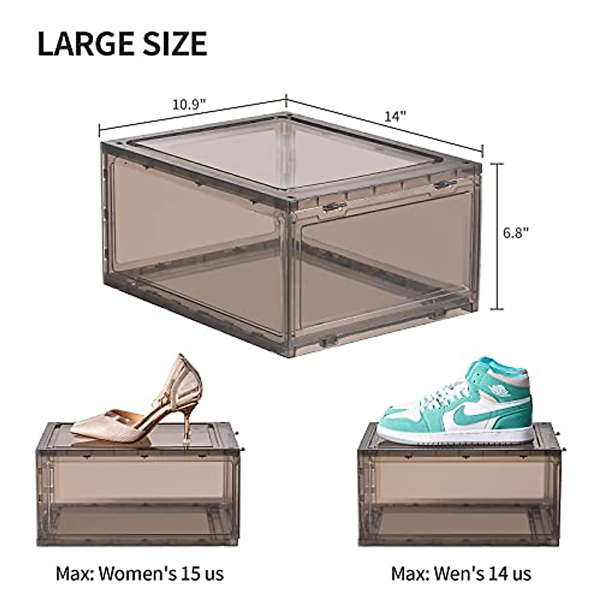 NA Shoe Boxes Clear Plastic - Stackable Sneaker Shoe Container Drop-front Shoe Display Case for Closets, Entryway Shoe Rack, Clothing Rack, Bed, Easy Assembly (3PCS)