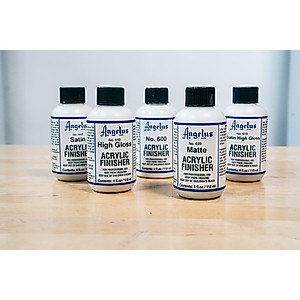 Angelus Acrylic Leather Paint Finisher No. 600-4oz and 5 Piece Paint Brush Set Combo Bundle