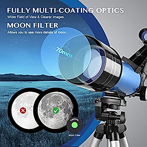 AOMEKIE Telescopes for Kids with K6/25 Eyepieces Telescopes for Astronomy Beginners and Adults with Adjustable Tripod 70mm Astronomical Telescopes with Phone Adapter Children's Day Gifts for Kids
