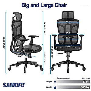 SAMOFU Ergonomic Office Chair, Backrest Height Adjustable Desk Chair,Big and Large Mesh Chair with Adjustable Lumbar Support/Armrest, High Back Computer Chair Executive Chair with Tilt & Lock Function