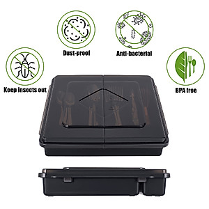 Goehiaul Silverware Organizer with Lid Silverware Tray for Drawer Countertop Utensil Organizer Cutlery Tray with Snap-on Lid