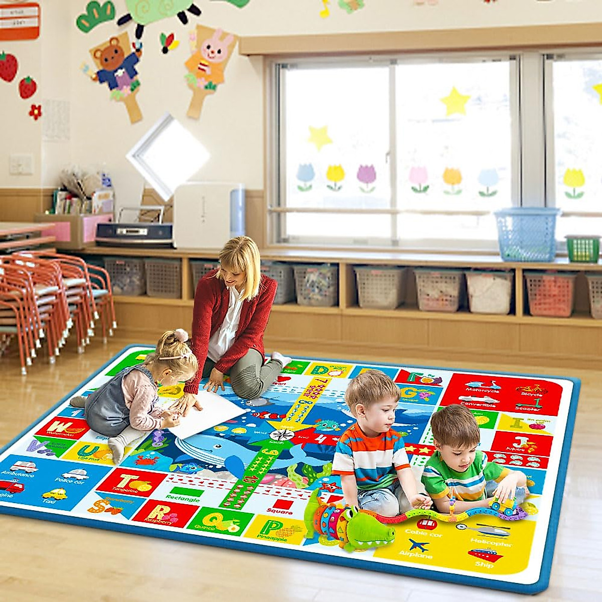 44" x 59" Baby Play Mats for Floor, Baby Crawling Mat, Kids Play Rug, Foldable Non Slip Tummy Time Mat Soft Plush Surface Baby Playmat for Toddlers & Infants, Classroom Playroom Bedroom Activity Mat