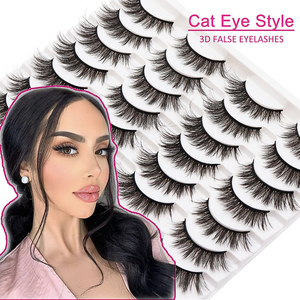 Losha Eyelashes Natural Look Faux Mink Lashes Pack Handmade Fluffy False Eyelashes 14 Pairs Cat Eye Lashes (54)