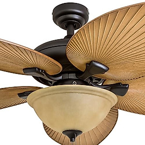 Honeywell Ceiling Fans Palm Valley, 52 Inch Tropical Indoor Outdoor Ceiling Fan with Light, Pull Chain, Three Mounting Options, 5 Palm Leaf Blades, Reversible Motor - 50507-01 (Bronze)